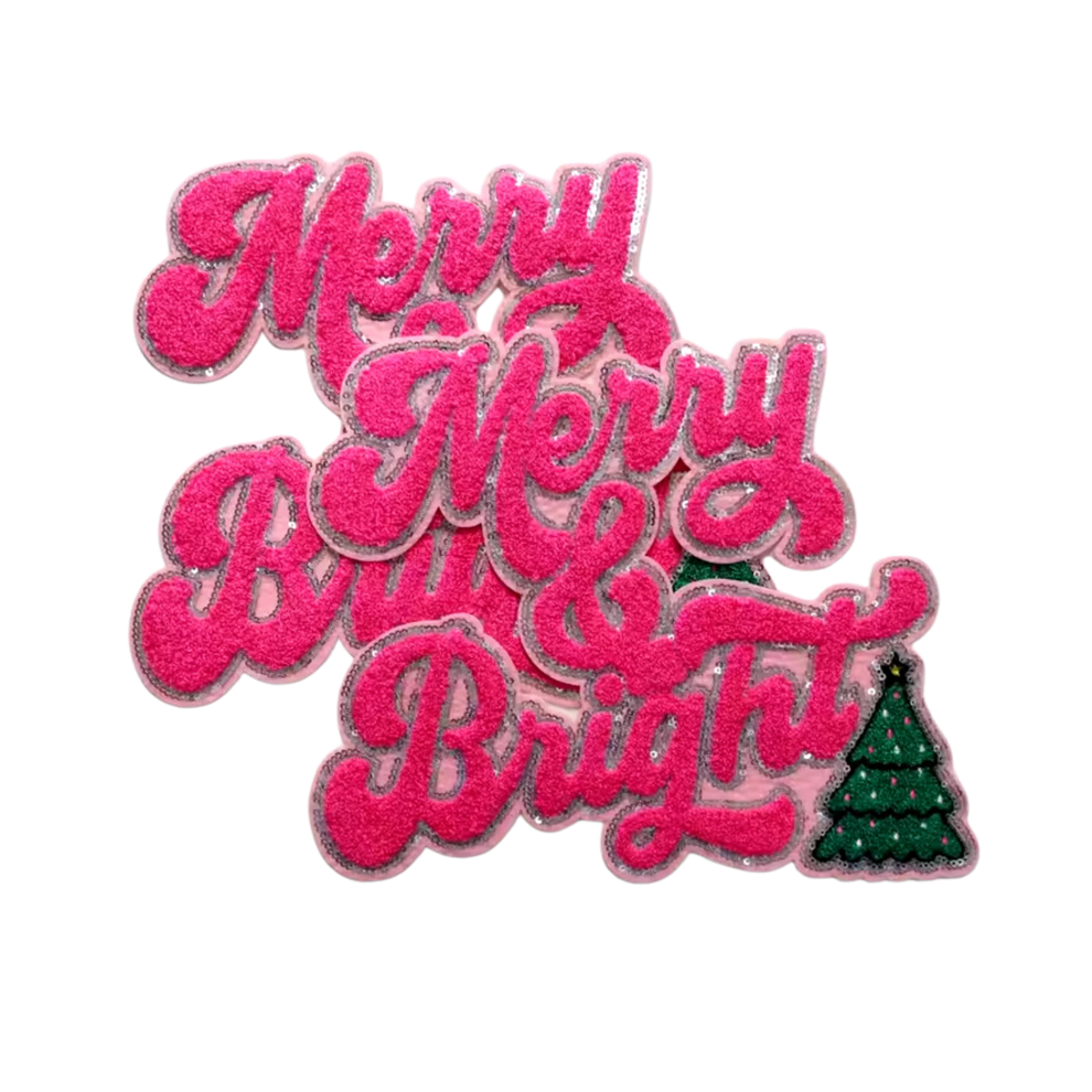 MERRY AND BRIGHT CHENILLE PATCH – Shell Print Shop